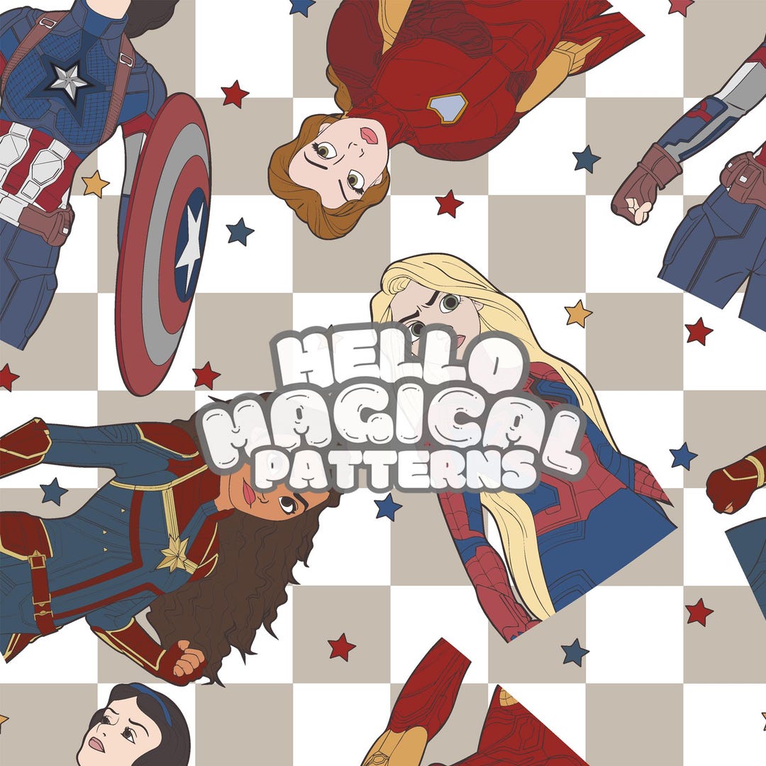 Super Hero Girls Seamless Pattern, Cartoon Heros Seamless Design ...