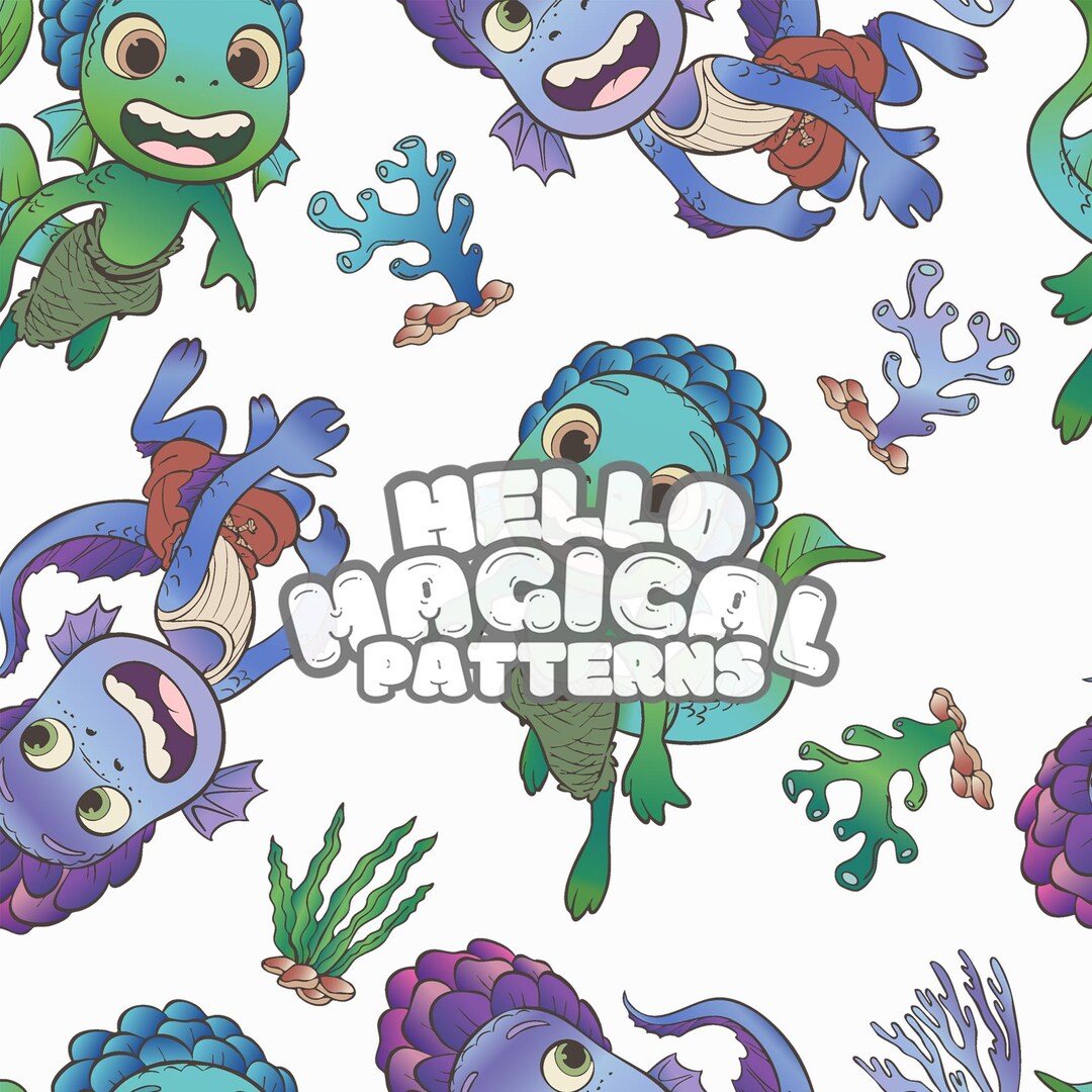 Magical Sea Monsters Seamless Pattern: Undersea Friends Design (JPG ...