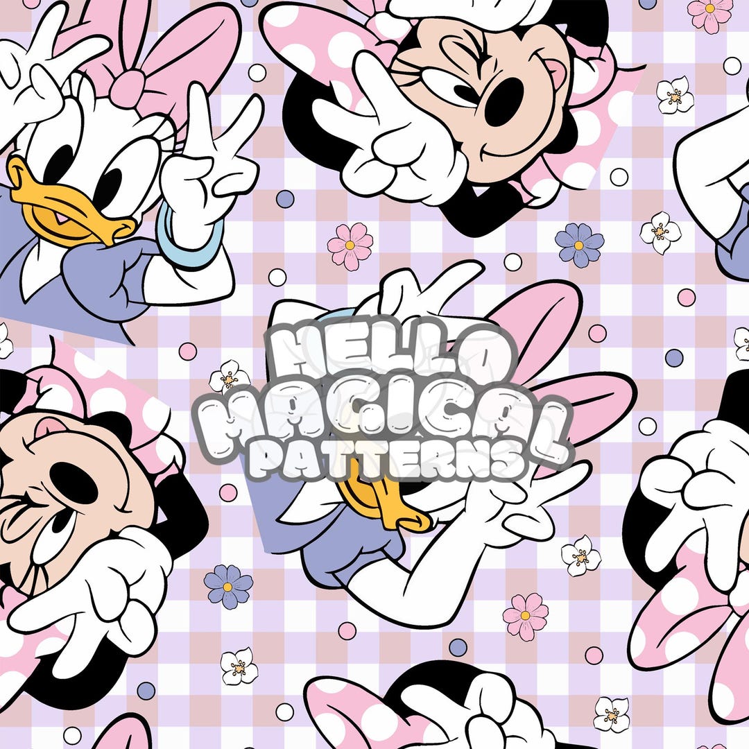 Magical Mouse and Duck Seamless Pattern, Cartoon Girls Seamless Pattern ...