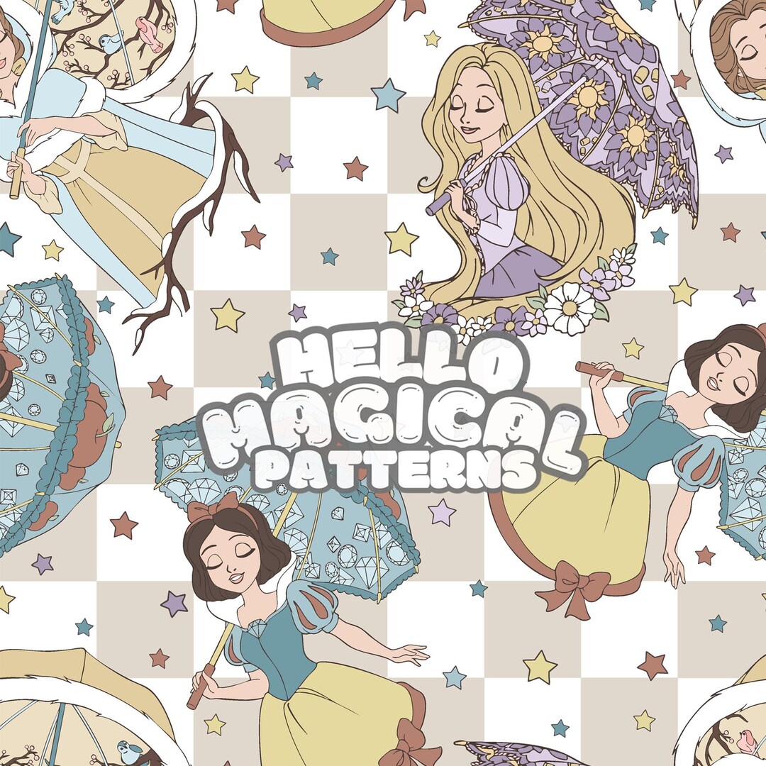 Magical Princess Seamless Pattern, Cartoon Princess and Umbrella ...