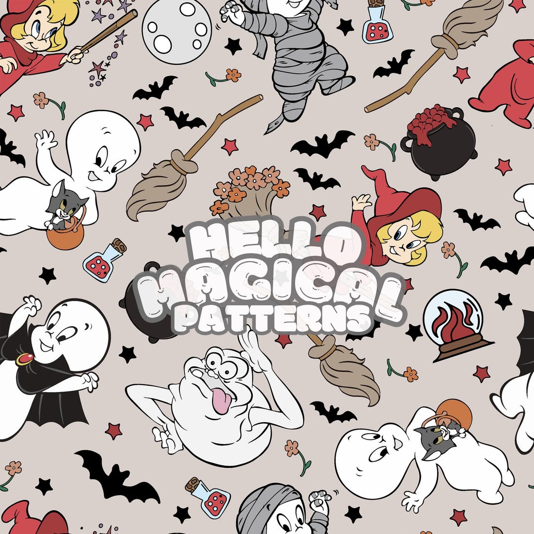 Halloween Cute Ghost Seamless Pattern, Magical Cartoon Halloween Design ...