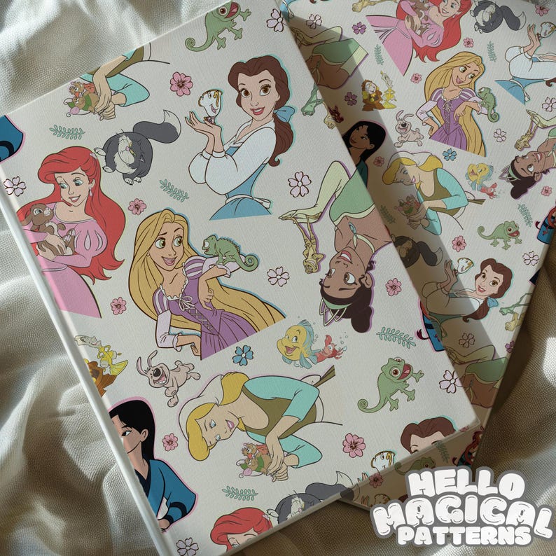 Princesses and Animals Seamless Pattern, Cartoon Princess Seamless ...