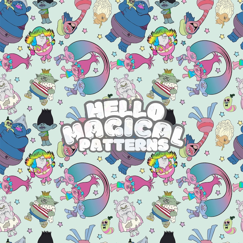 Magical Trolls Seamless Pattern, Seamless Cute Monsters Pattern, Fabric ...