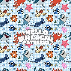 Magical Retro Fish and Friends Seamless Pattern, Cartoon Fish Seamless Design,repeating Pattern ...