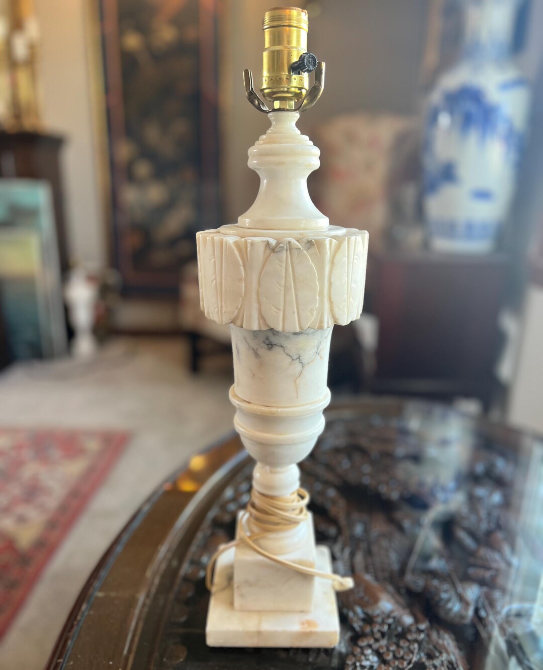 Elegant 1950s Italian Carved Alabaster Marble Table Lamp – Timeless ...