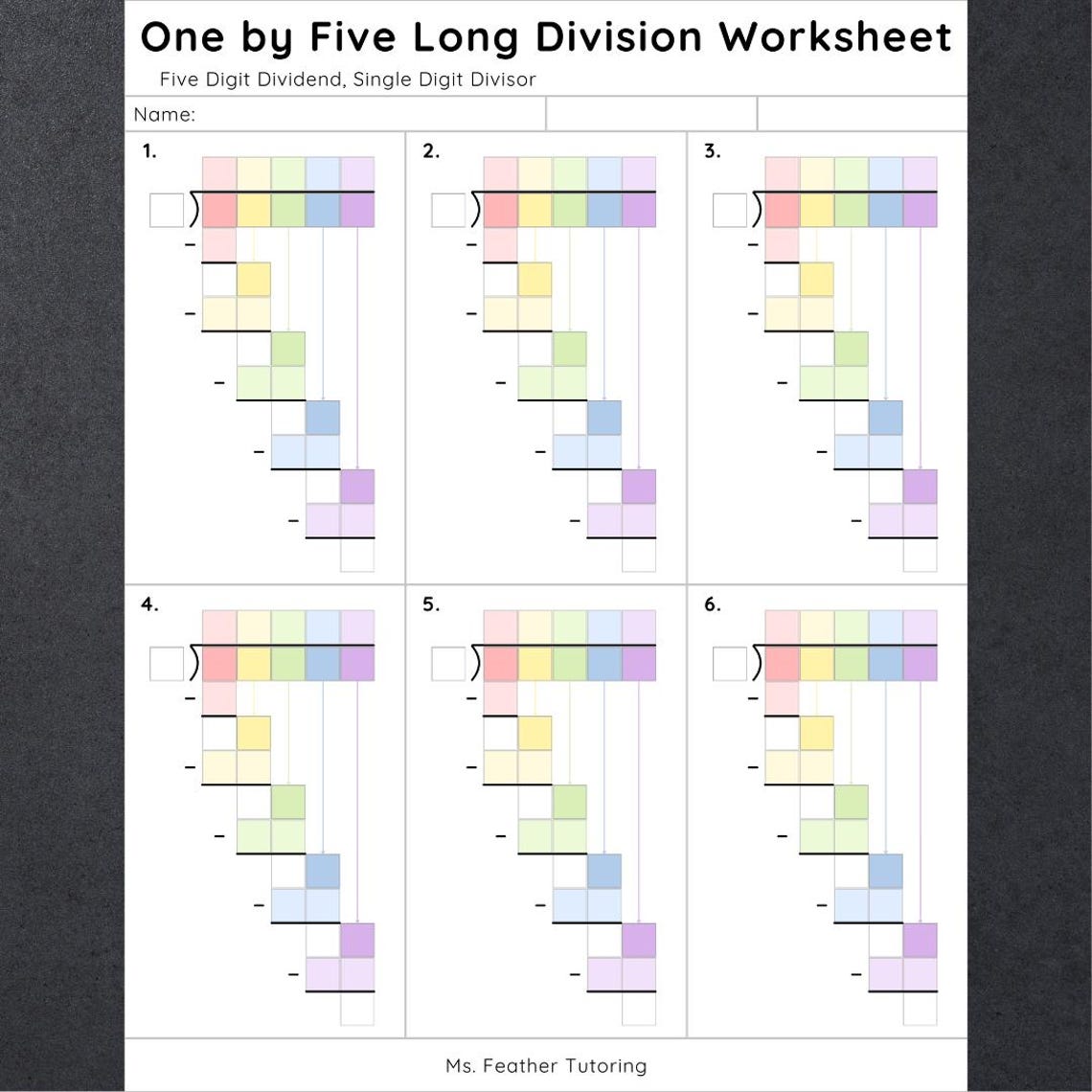 Blank Worksheet Create Your Own Long Division One by Five Decimals ...