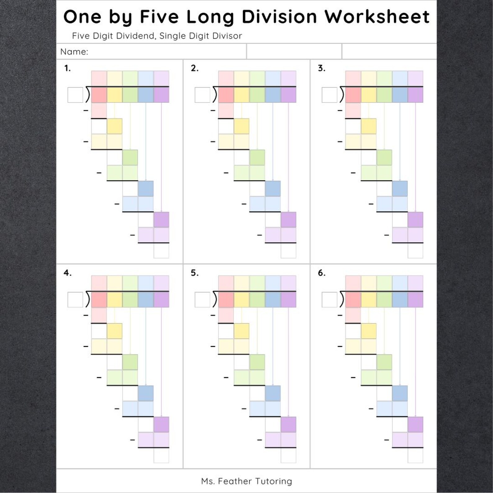 Blank Worksheet Create Your Own Long Division One by Five Decimals ...