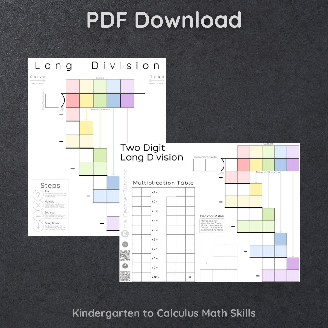 Long Division Printable PDF PNG Map Poster Study Guide Cheat Sheet ...