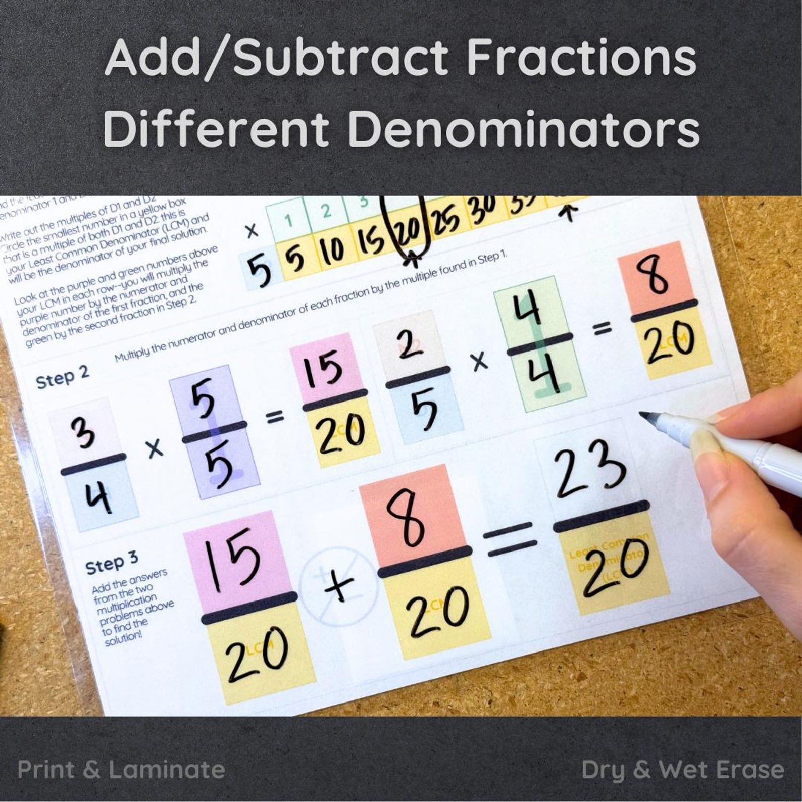 Adding and Subtracting Fractions Different Denominators Least Common ...