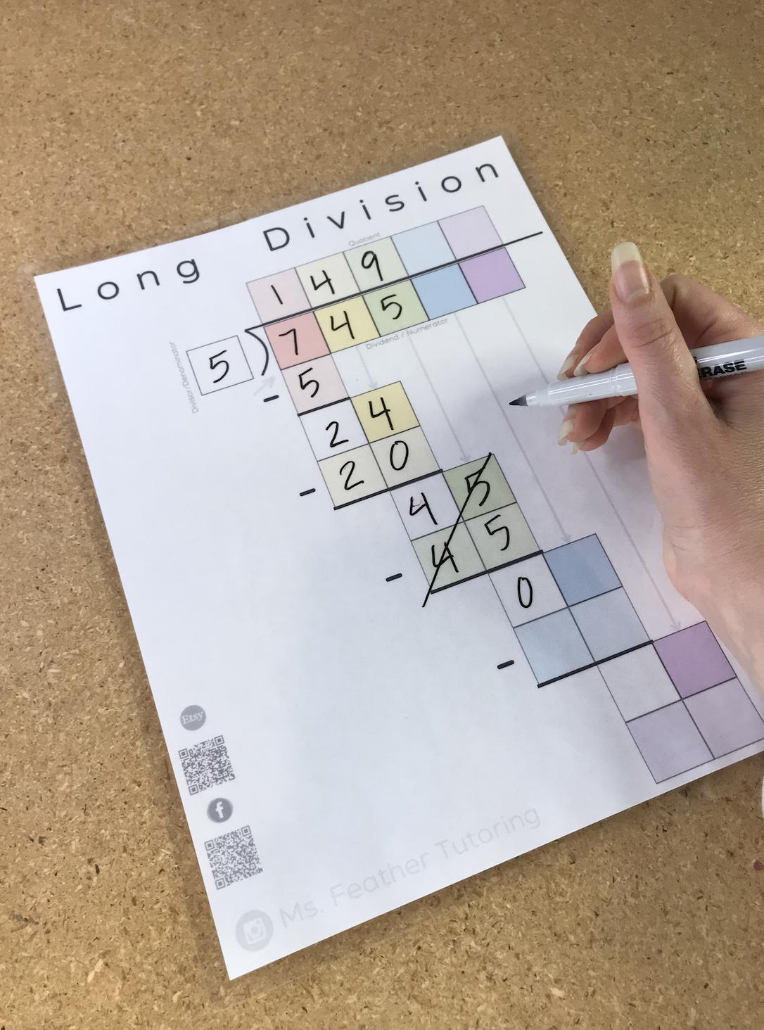 Long Division Printable PDF PNG Map Poster Study Guide Cheat Sheet ...
