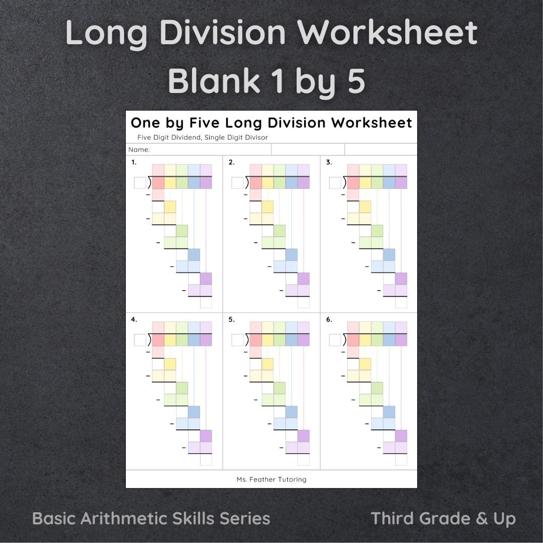 Blank Worksheet Create Your Own Long Division One by Five Decimals ...