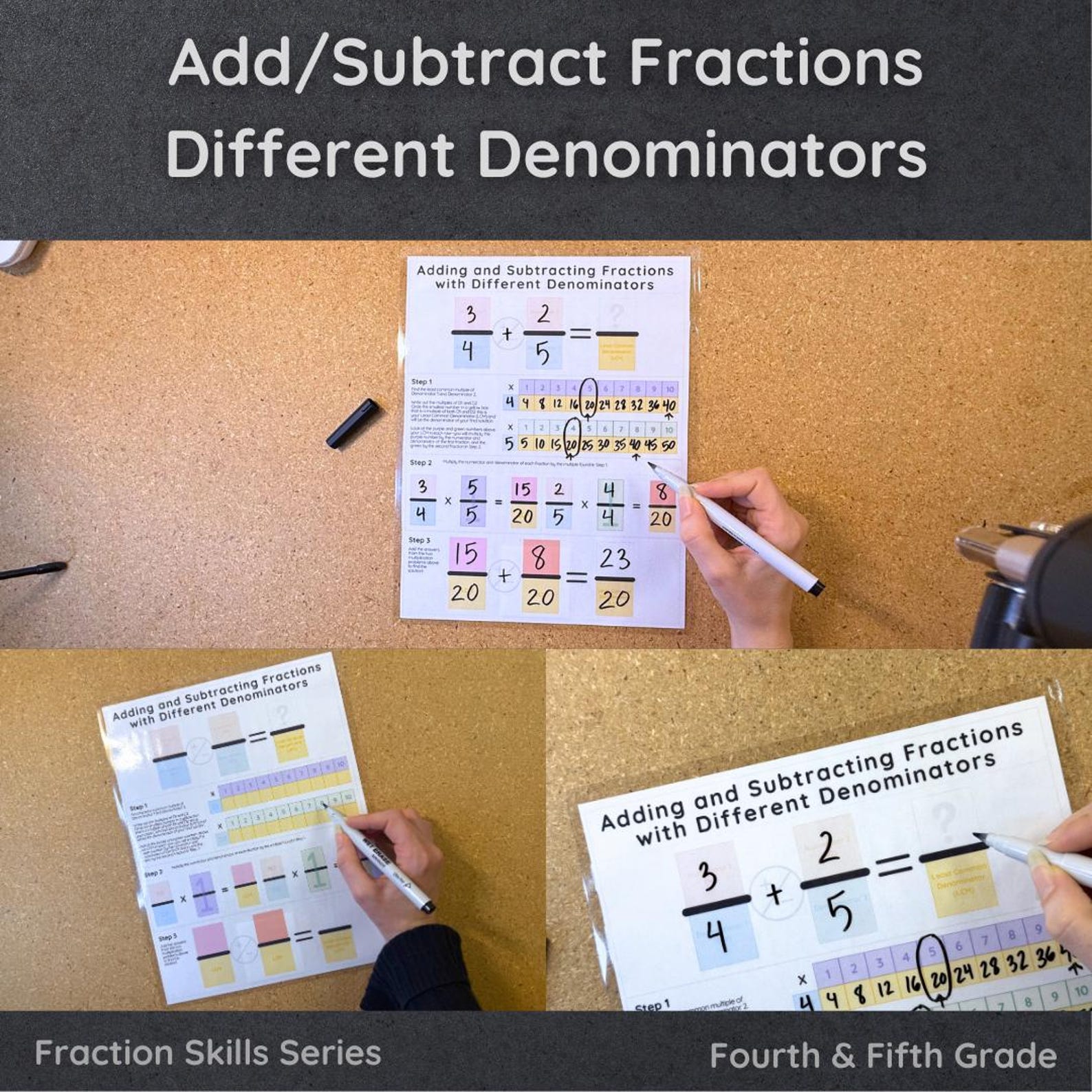 Adding and Subtracting Fractions Different Denominators Least Common ...