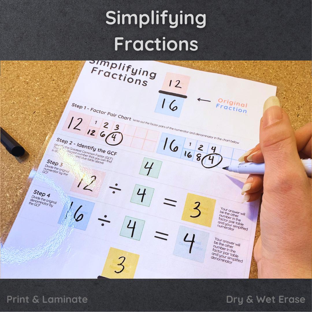 Simplifying Fractions Greatest Common Factor GCF Factorization Pastel ...