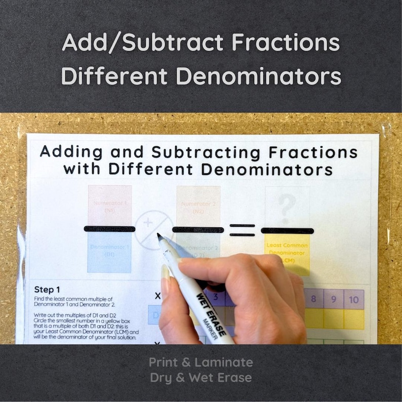 Adding And Subtracting Fractions Different Denominators Least Common Lcm Lcd Laminate Dry Wet