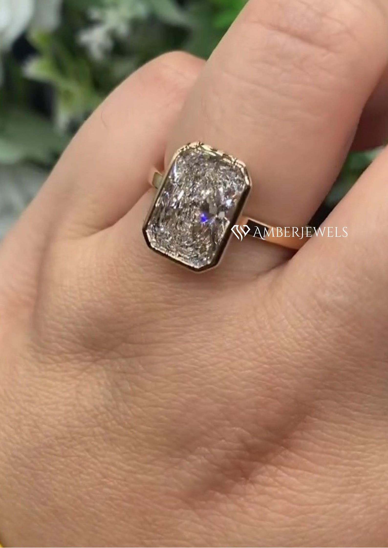 Iced Out Radiant Cut Moissanite Bezel Set Engagement Ring Set, Radiant ...