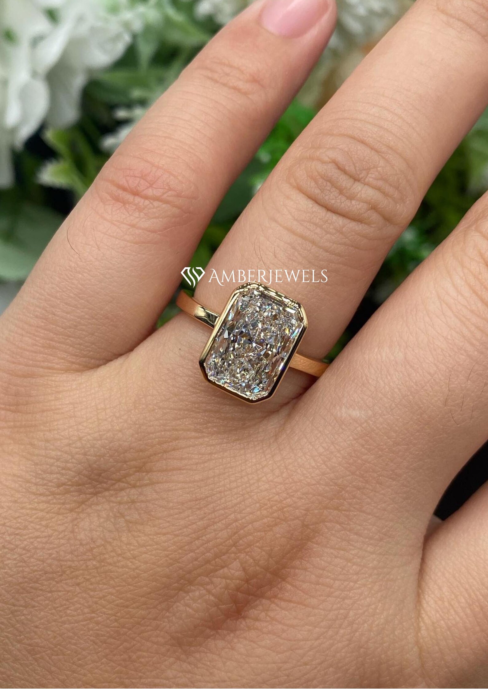 Iced Out Radiant Cut Moissanite Bezel Set Engagement Ring Set, Radiant ...
