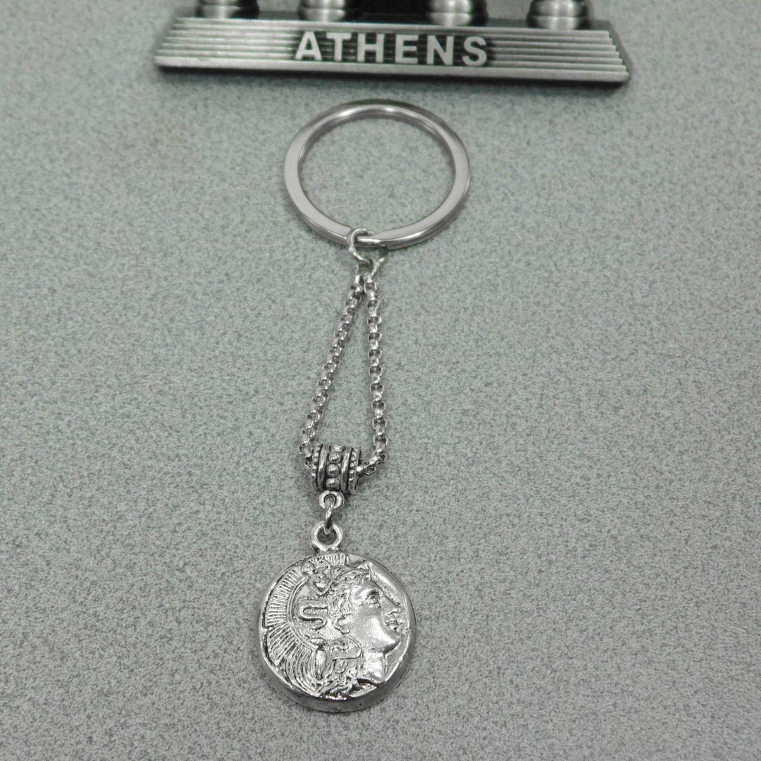 Goddess Athena Coin Keyring, Athena Greek Coin Keychain, Ancient Greek ...