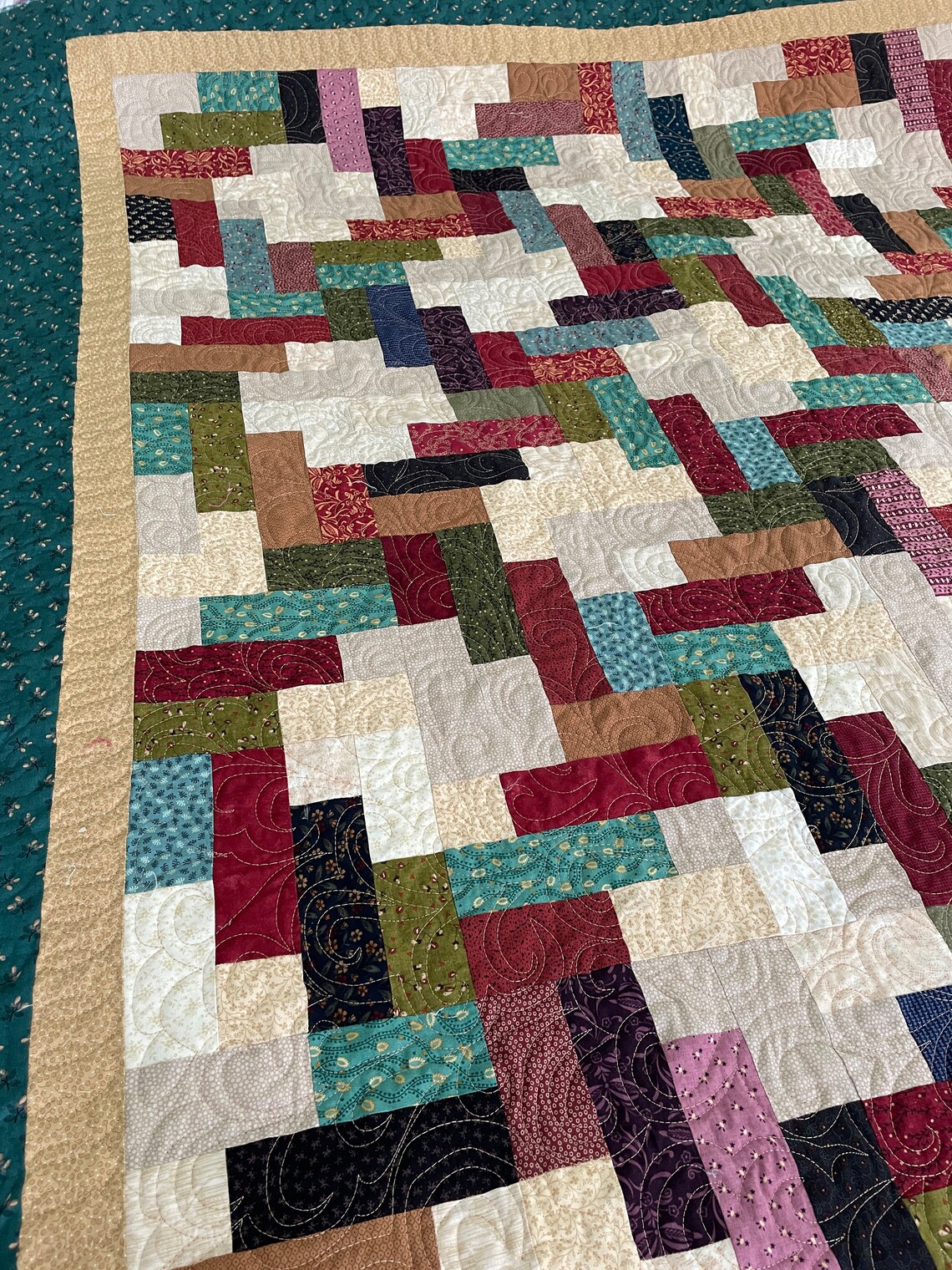 Multi Colored Teal and Tan Rectangular Quilt - Etsy