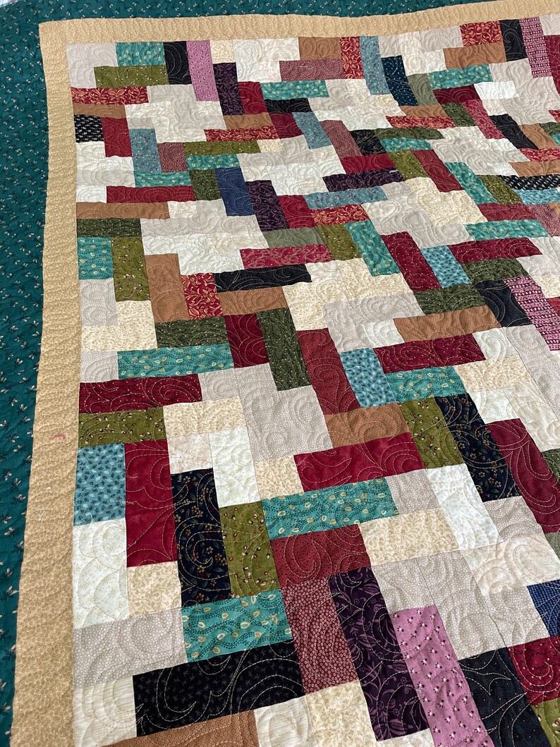 Multi Colored Teal and Tan Rectangular Quilt - Etsy