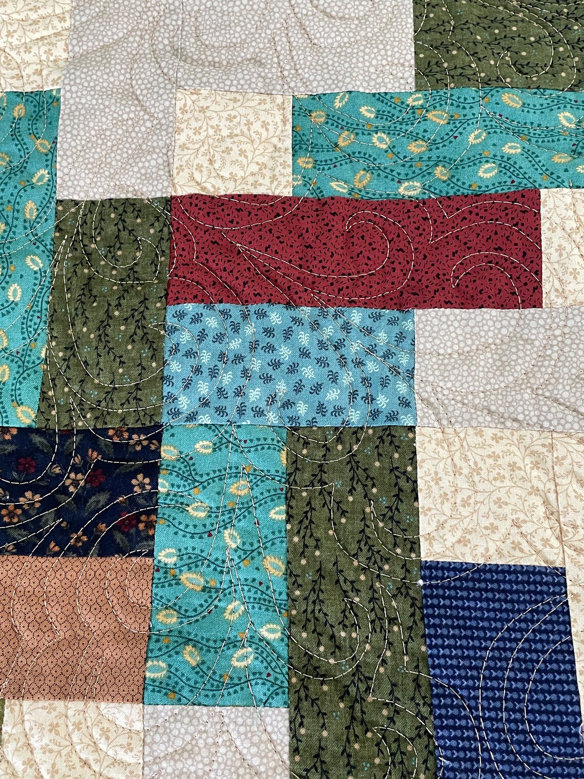Multi Colored Teal and Tan Rectangular Quilt - Etsy