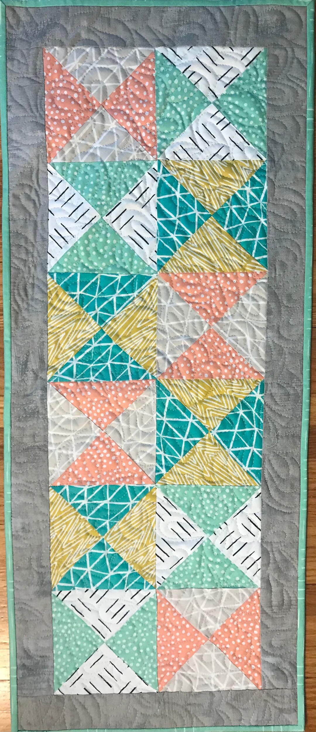 Teal and Gray Hourglass Triangle Table Runner - Etsy