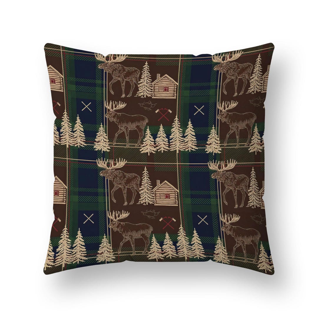 Rustic Lodge Decor Pillows, Cabin Decor Pillow Case, Plaid Moose Pillow ...