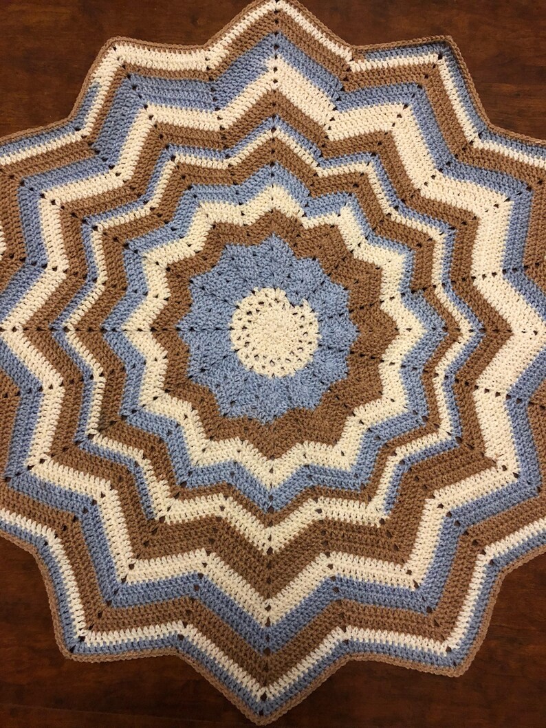 Crocheted Baby 12 Point Star Afghan in Blue Brown and Beige - Etsy