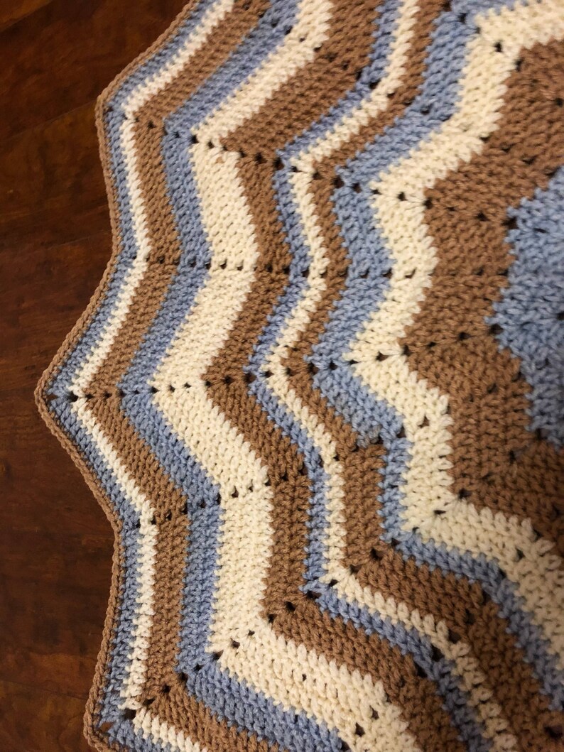 Crocheted Baby 12 Point Star Afghan in Blue Brown and Beige - Etsy