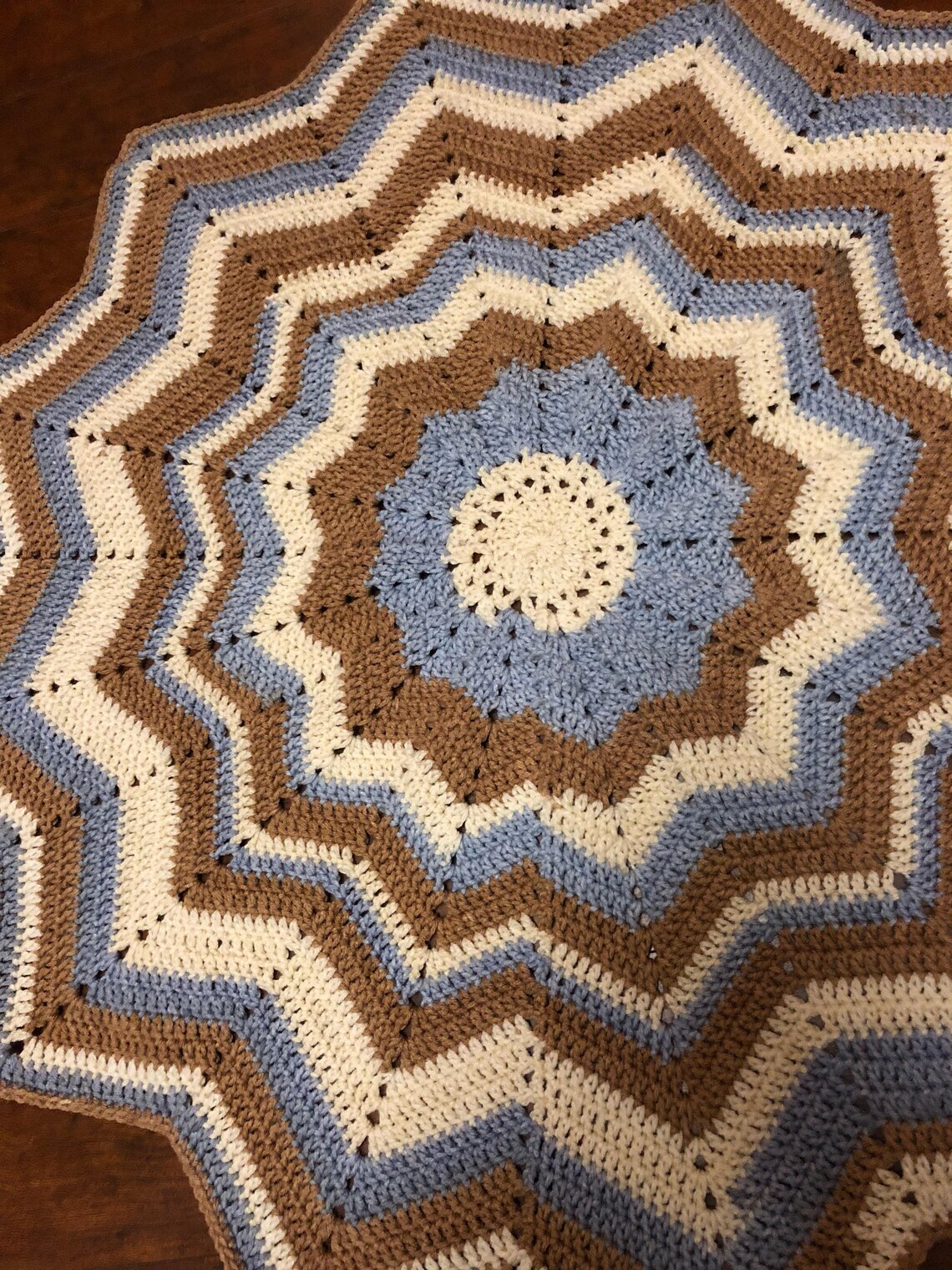 Crocheted Baby 12 Point Star Afghan in Blue Brown and Beige - Etsy