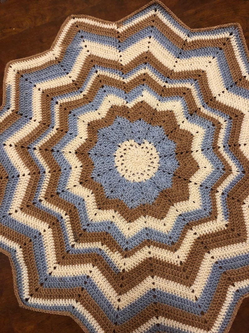 Crocheted Baby 12 Point Star Afghan in Blue Brown and Beige - Etsy