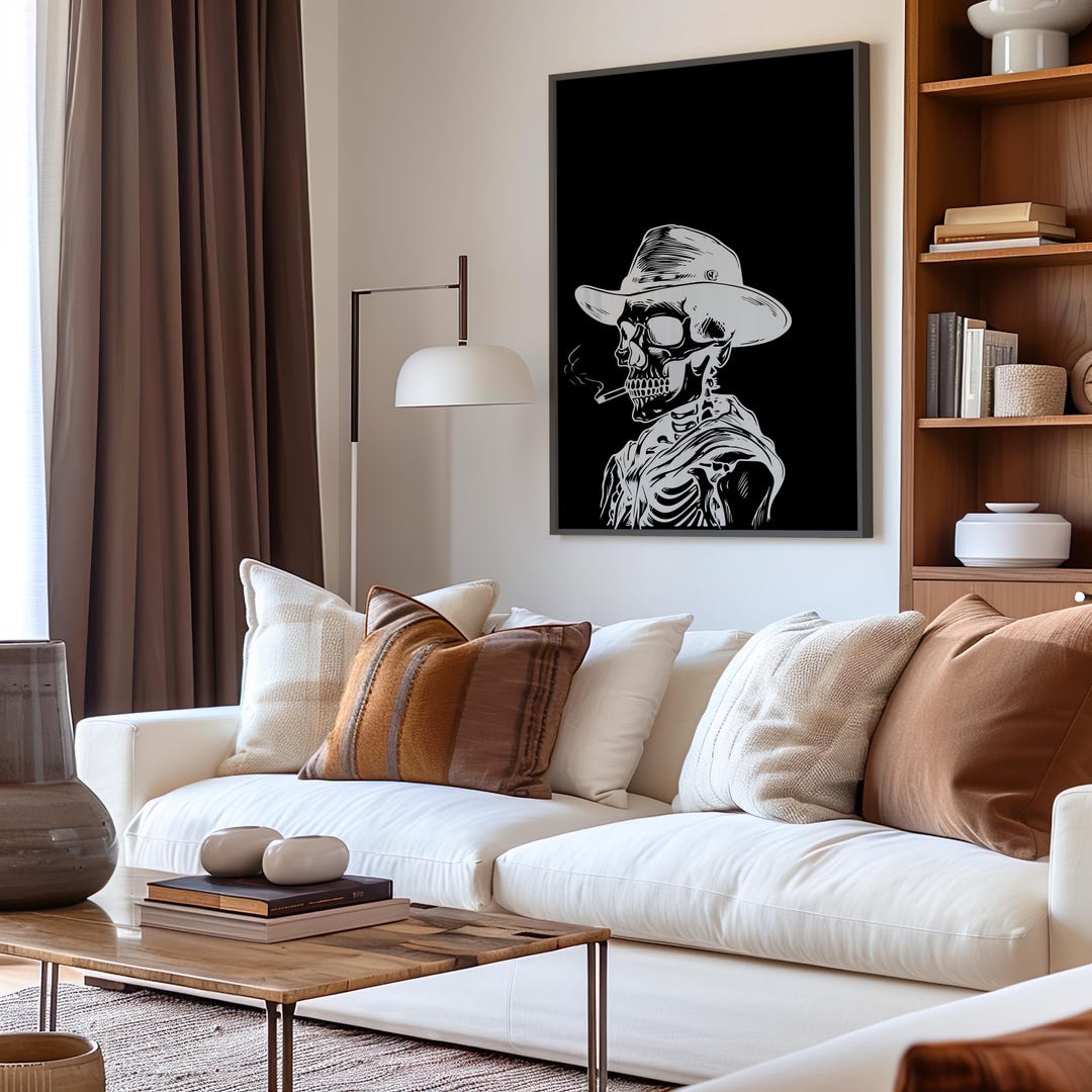 Cowboy Skeleton Art Print, Downloadable Wall Art, Skeleton Wall Art ...