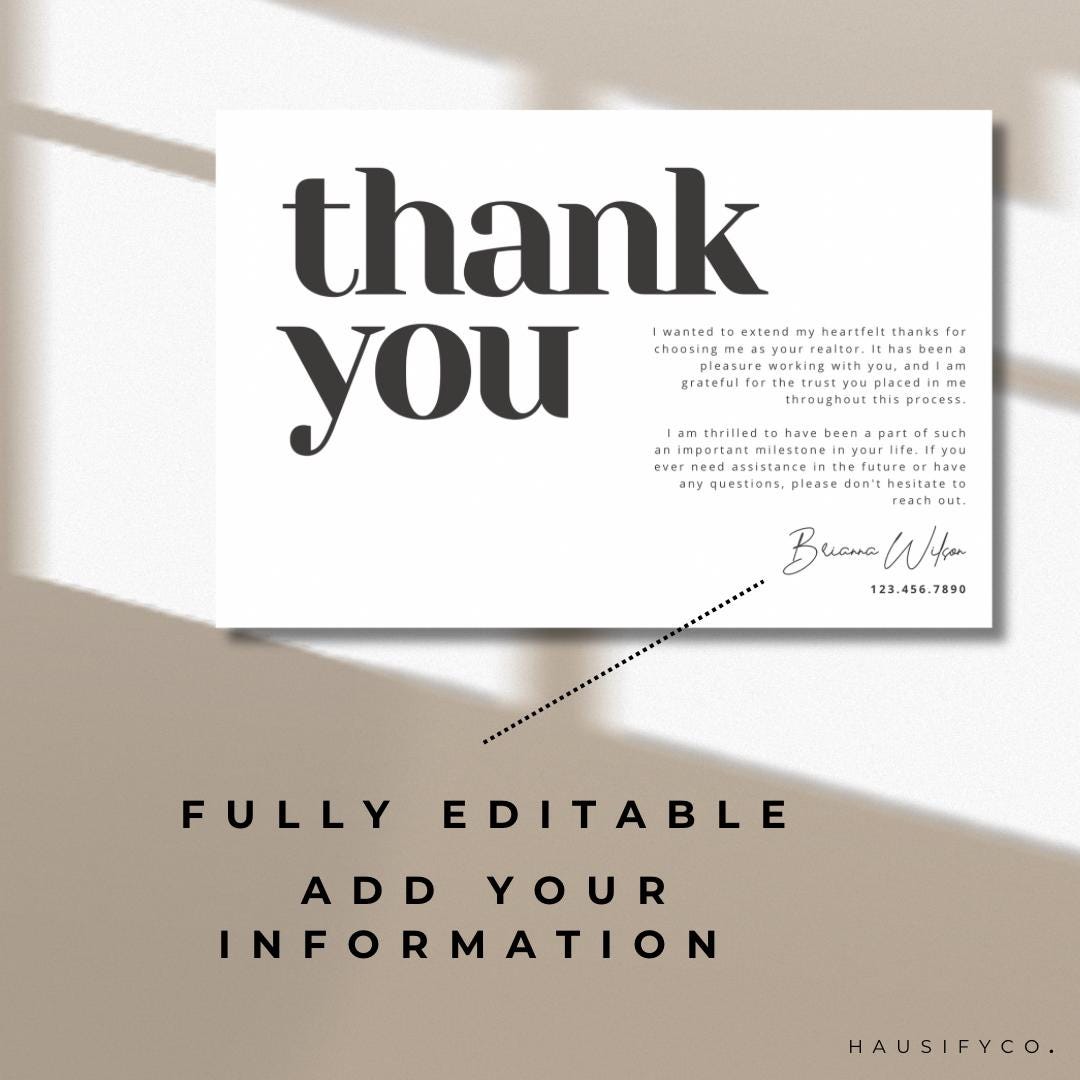 Thank You Card Template Editable | Client Thank You Card | Client ...