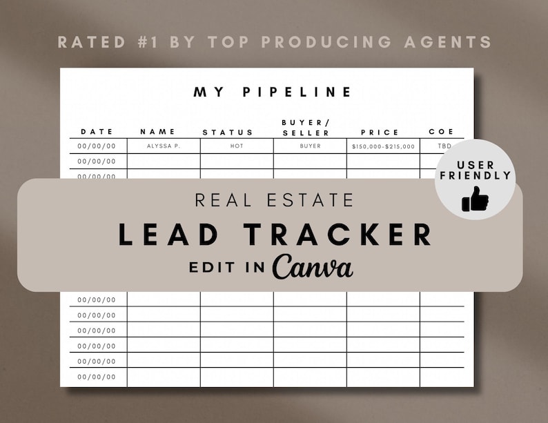 Real Estate Pipeline Tracker, Custom Lead Tracker, Realtor Organizer ...
