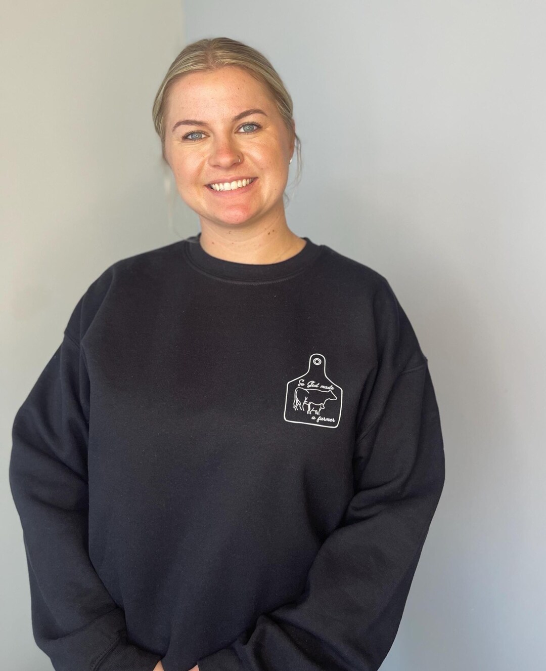 God Made A Farmer Ear Tag Simple Crewneck Long Sleeve - Etsy