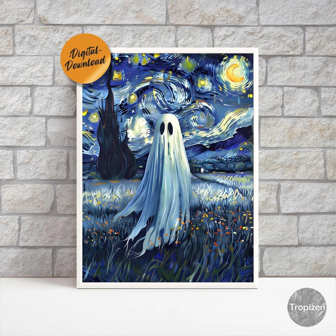 Ghost of the Starry Night Oil Paint Halloween Art Print Halloween Decor ...