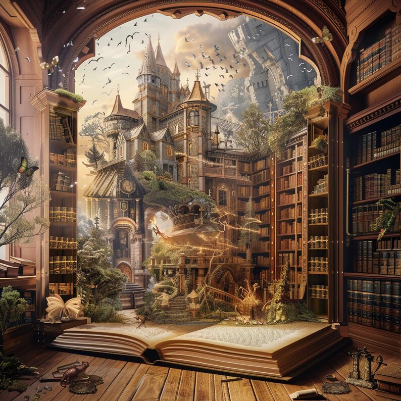 24 Magical Fantasy Castle Clipart, Enchanted Library Illustration ...