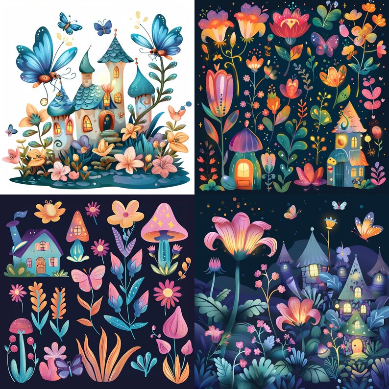 24 Enchanted Forest Fairytale Clipart, Magical Night Garden Cottage ...
