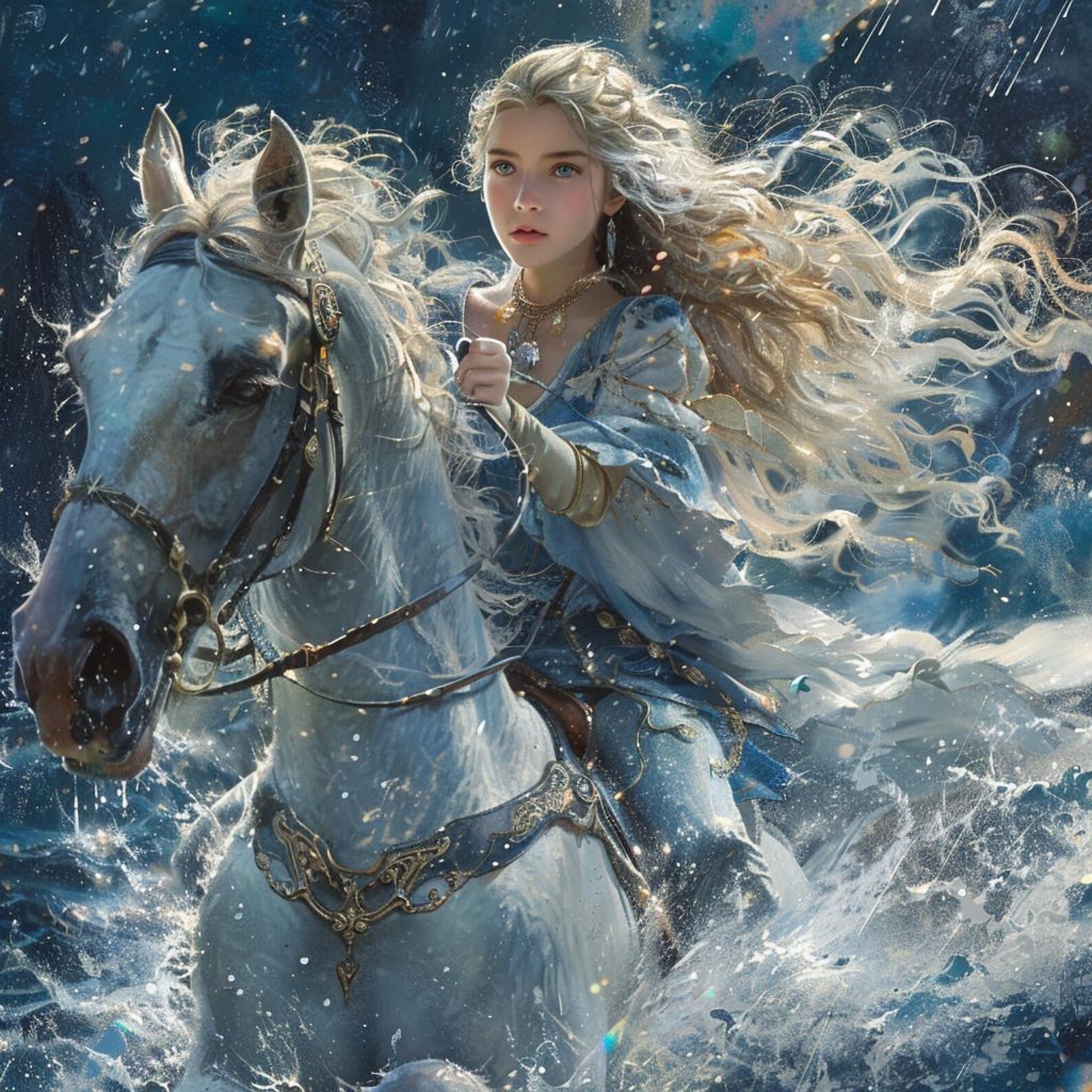 24 Enchanted Princess on White Horse Clipart, Magical Fantasy Art Print ...