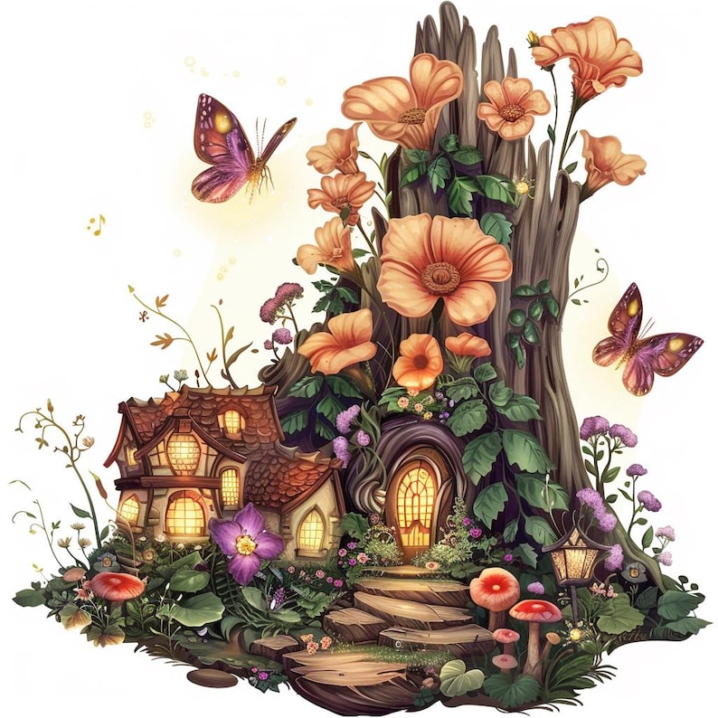 24 Enchanted Forest Fairytale Clipart, Magical Night Garden Cottage ...