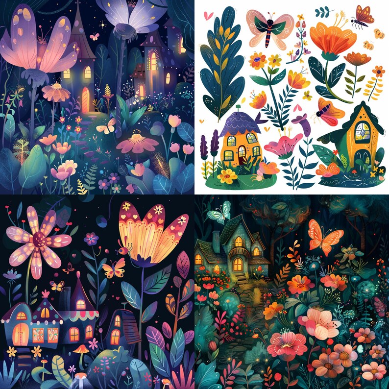 24 Enchanted Forest Fairytale Clipart, Magical Night Garden Cottage ...