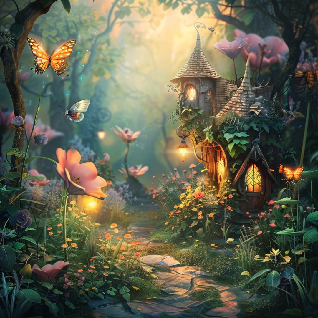 24 Enchanted Forest Fairytale Clipart, Magical Night Garden Cottage ...