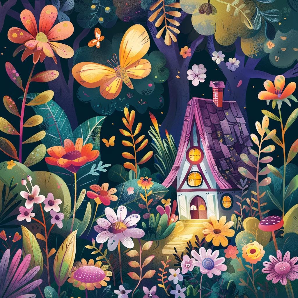 24 Enchanted Forest Fairytale Clipart, Magical Night Garden Cottage ...