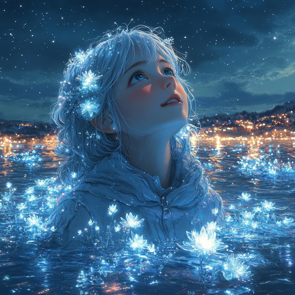 24 Enchanted Night Girl Clipart, Fantasy Starry Sky Art, Ethereal Girl Under Moonlight, Digital ...