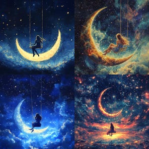 24 Moonlight Swing Clipart, Magical Night Digital Art, Girl on Moon ...
