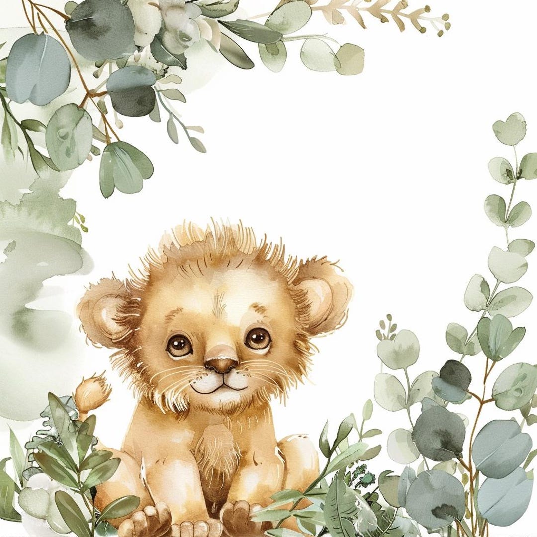 24 Cute Baby Lion Clipart, Safari Animals Illustration, Jungle Themed ...