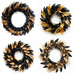 20 Autumn Fall Wreath Clipart Black and Gold Wreath Digital Download ...
