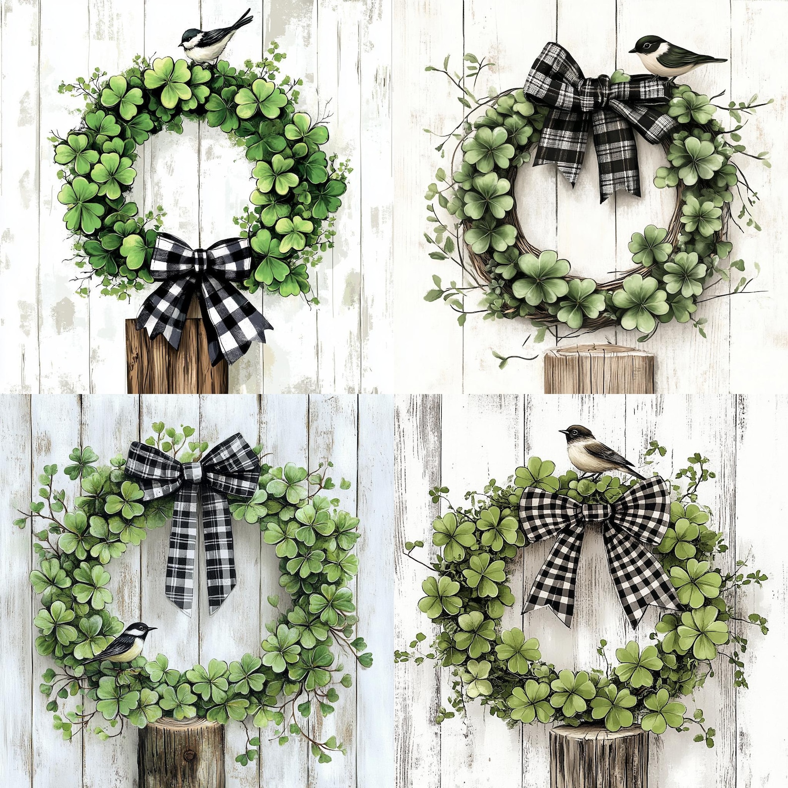 24 Rustic Shamrock Wreath Clipart With Bird and Bow, St Patrick's Day ...