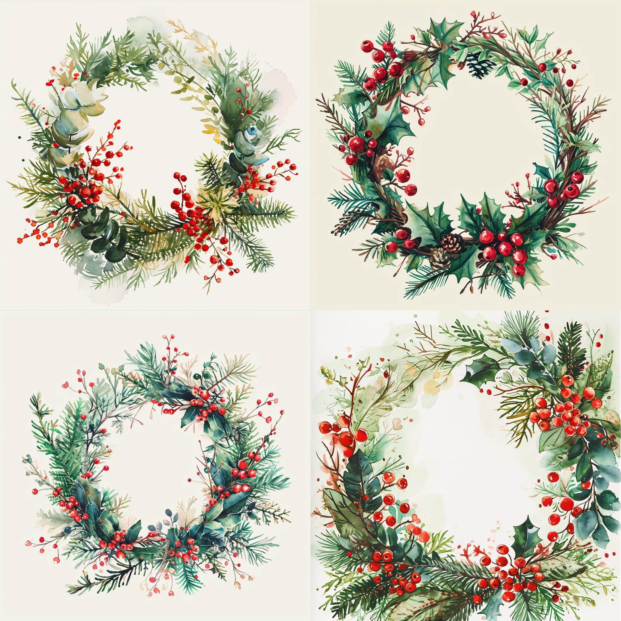 24 Christmas Wreath Clipart, Watercolor Festive Wreath, Holiday ...
