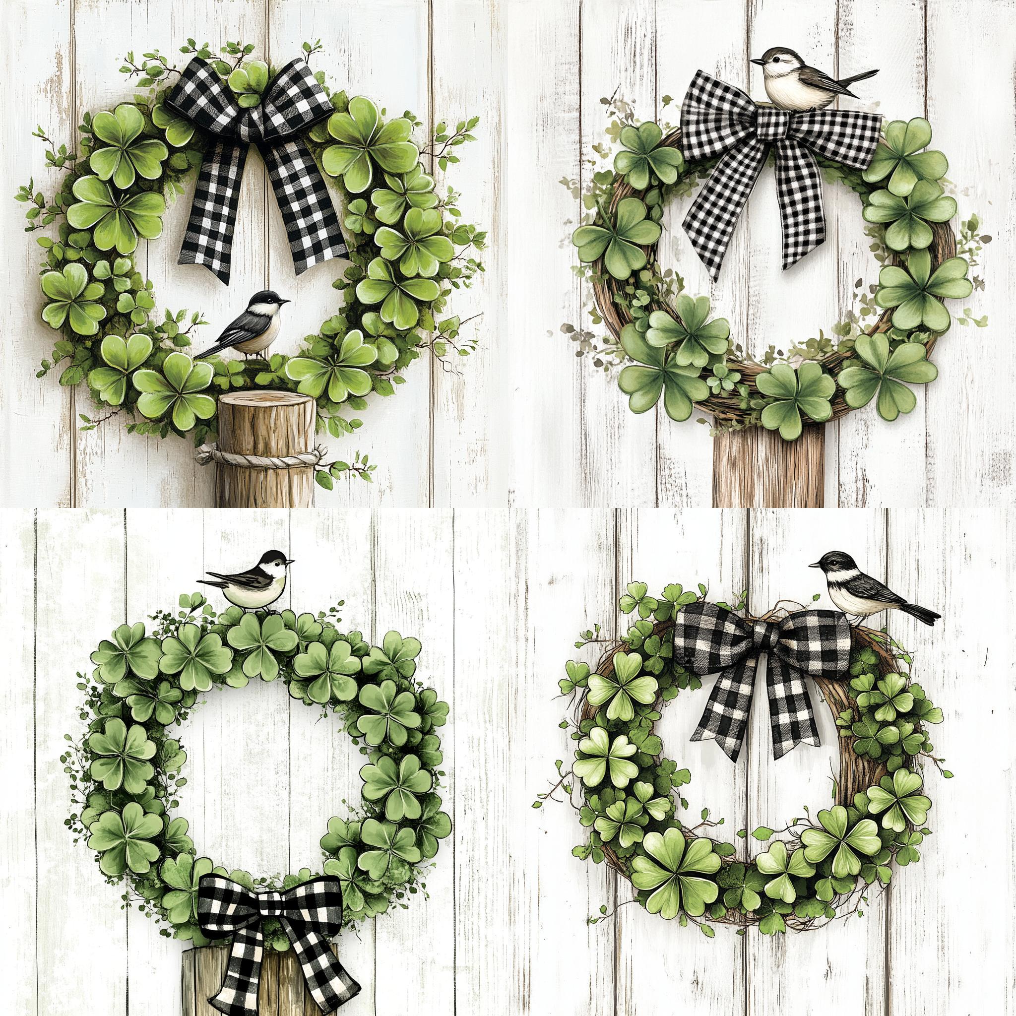 24 Rustic Shamrock Wreath Clipart With Bird and Bow, St Patrick's Day ...