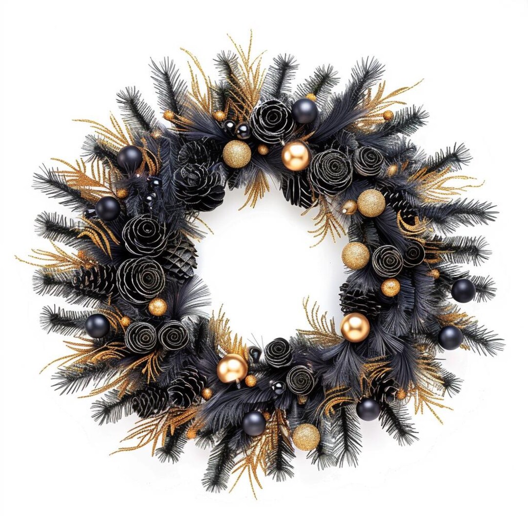 20 Autumn Fall Wreath Clipart Black and Gold Wreath Digital Download ...